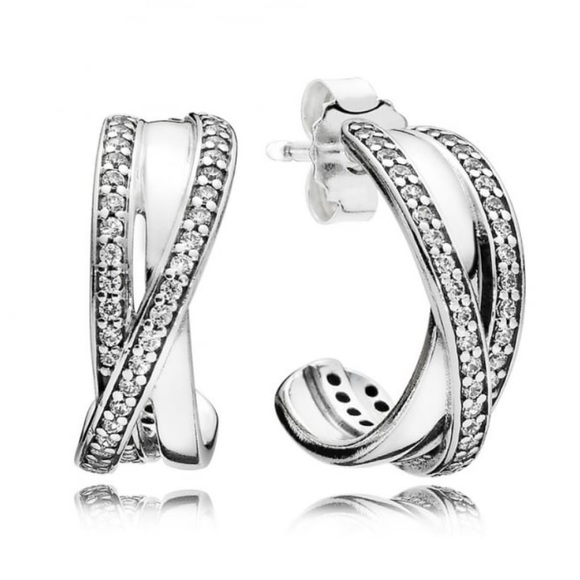 Pandora | Jewelry | Pandora Entwined Hoop Earrings Sterling Silver Cz ...
